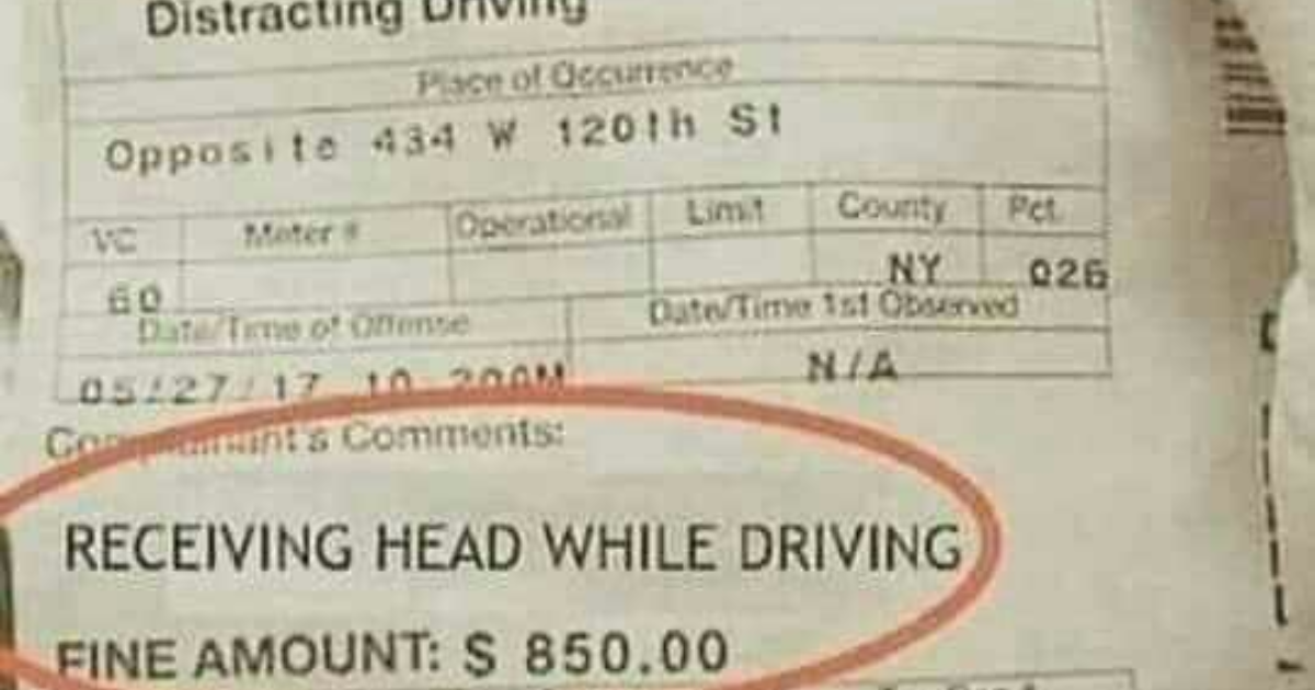If A Driver Is Caught Getting Head While Driving Should The Girl Offer