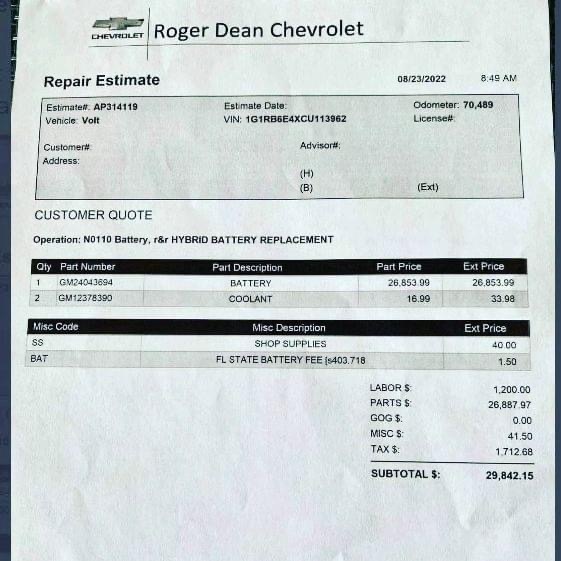 $29,000 to replace batteries in Chevy Volt. Would you buy electric car ...