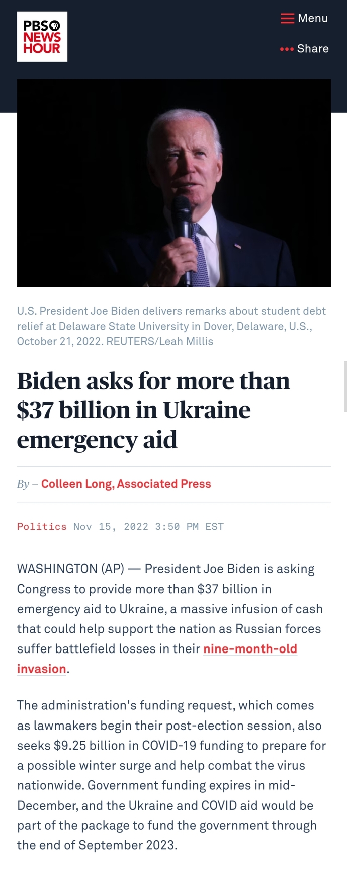 The 46th U. S. President Biden, has asked congress for another 37 ...