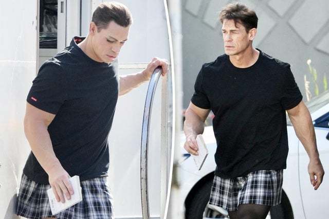 John Cena dresses in a mini skirt, stockings, heals and makeup for his ...