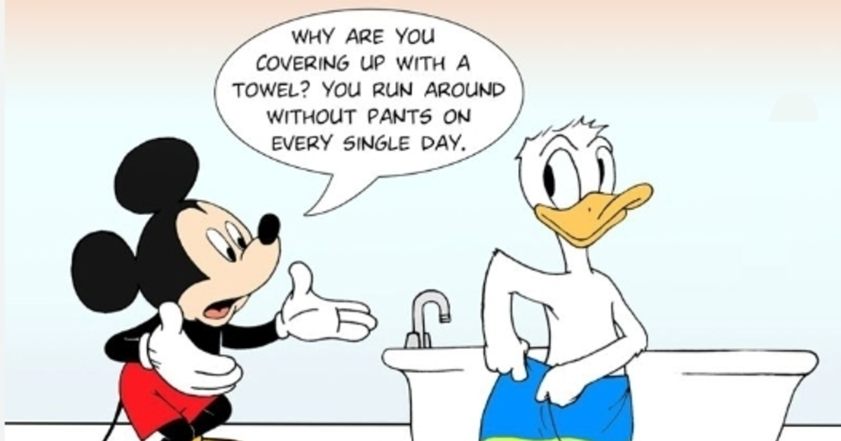 Why does Donald Duck put a towel around his waist after showering.. he ...