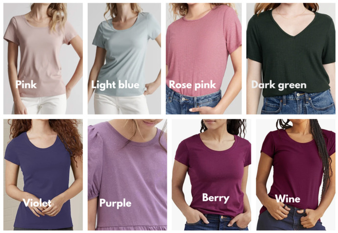Which of these colors looks prettier on these tees? - GirlsAskGuys Which of these colors looks prettier on these tees? - GirlsAskGuys