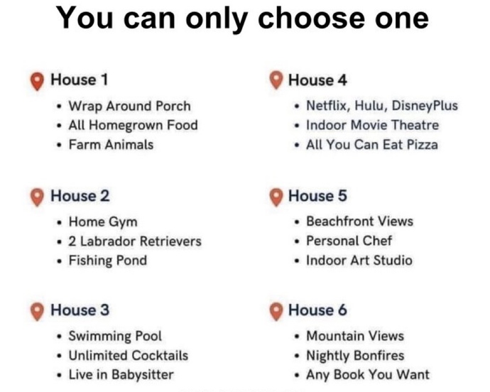 Choose only ONE house? - GirlsAskGuys
