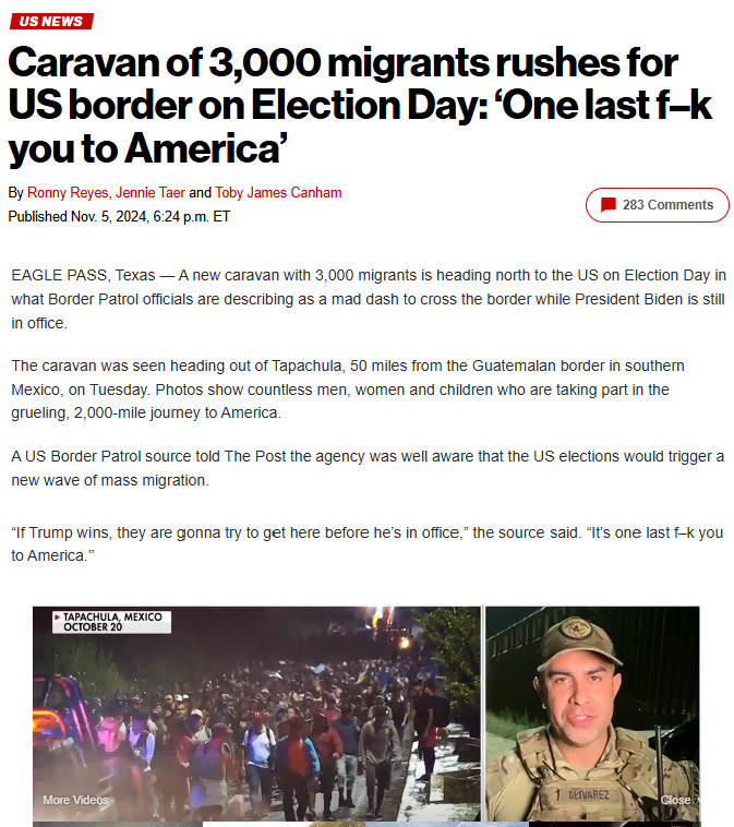 Illegal US border crossings nosedive on Trump landslide. Illegals give one last F* Y* to America ...