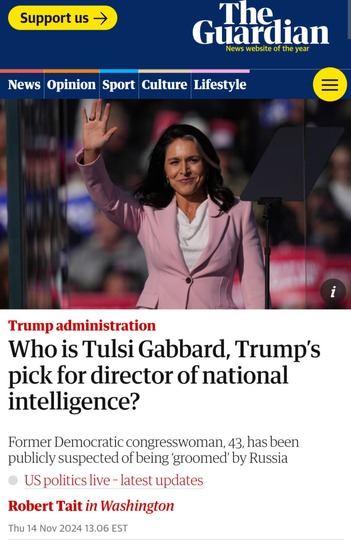 Trump Appointing Tulsi Gabbard As Director Of National Intelligence ...