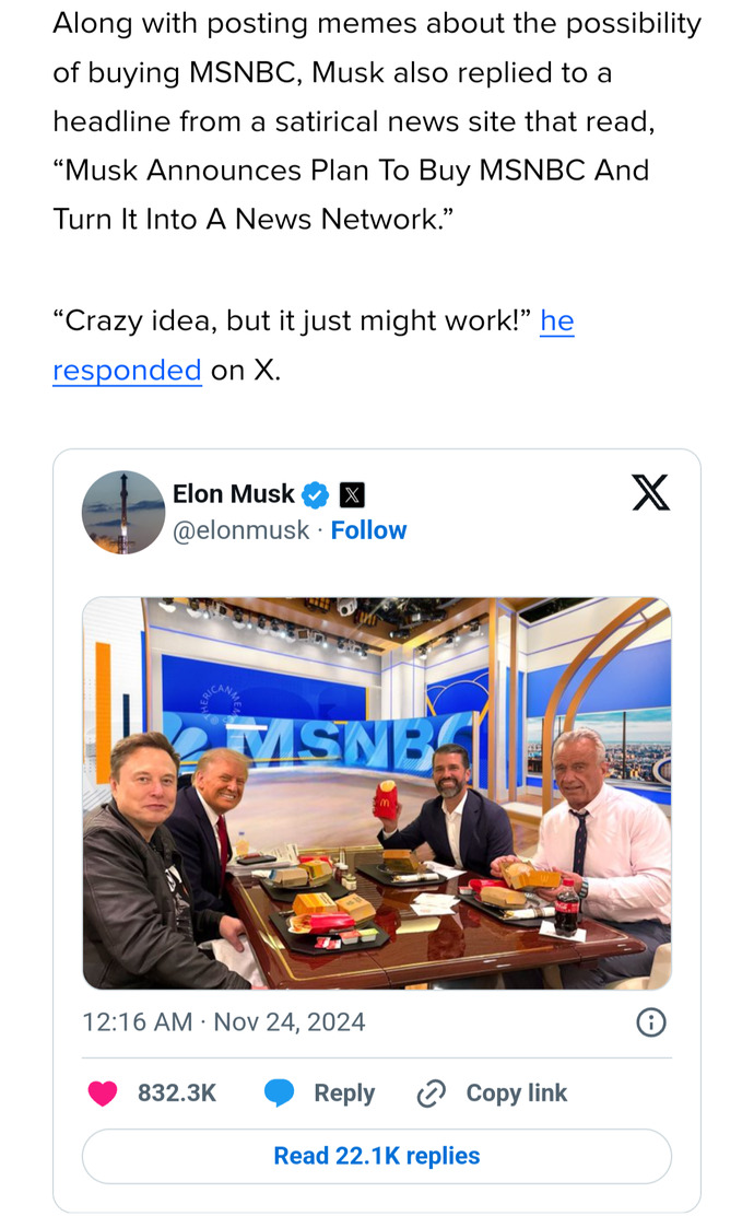 Elon Musk "Jokingly" Wants To Buy MSNBC, What Are Your Thoughts ...