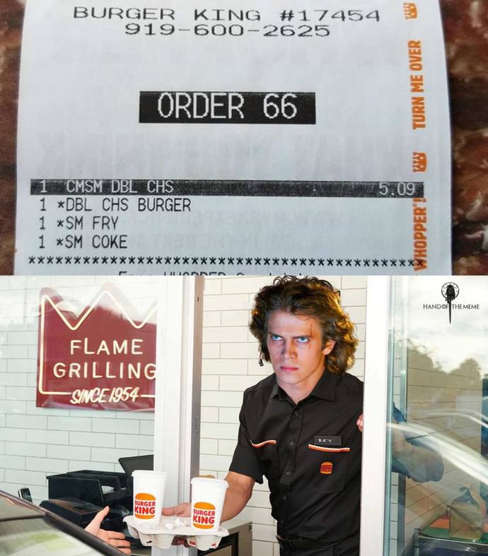 You order food at a drive through and this is the cashier who hands you ...