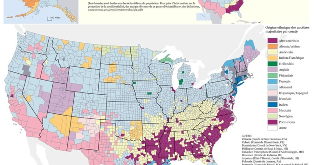Here is a map showing the ethnic origin of Americans. What do you think ...