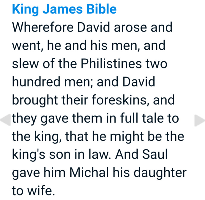 So, according to 1 Samuel 18:27, David killed 200 Philistines and ...